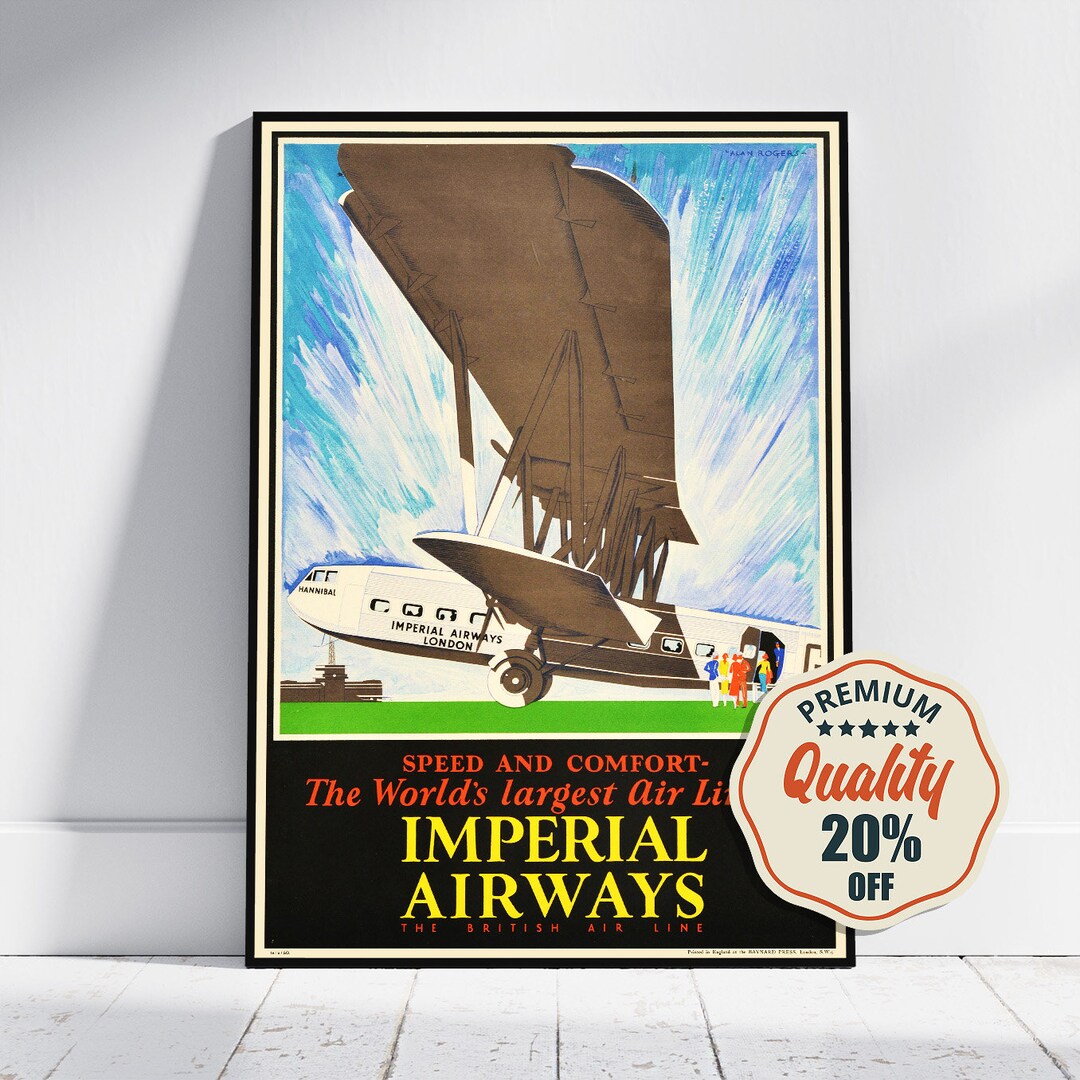 Vintage Airline Advertising Travel Print Inch... Imperial Airways ...