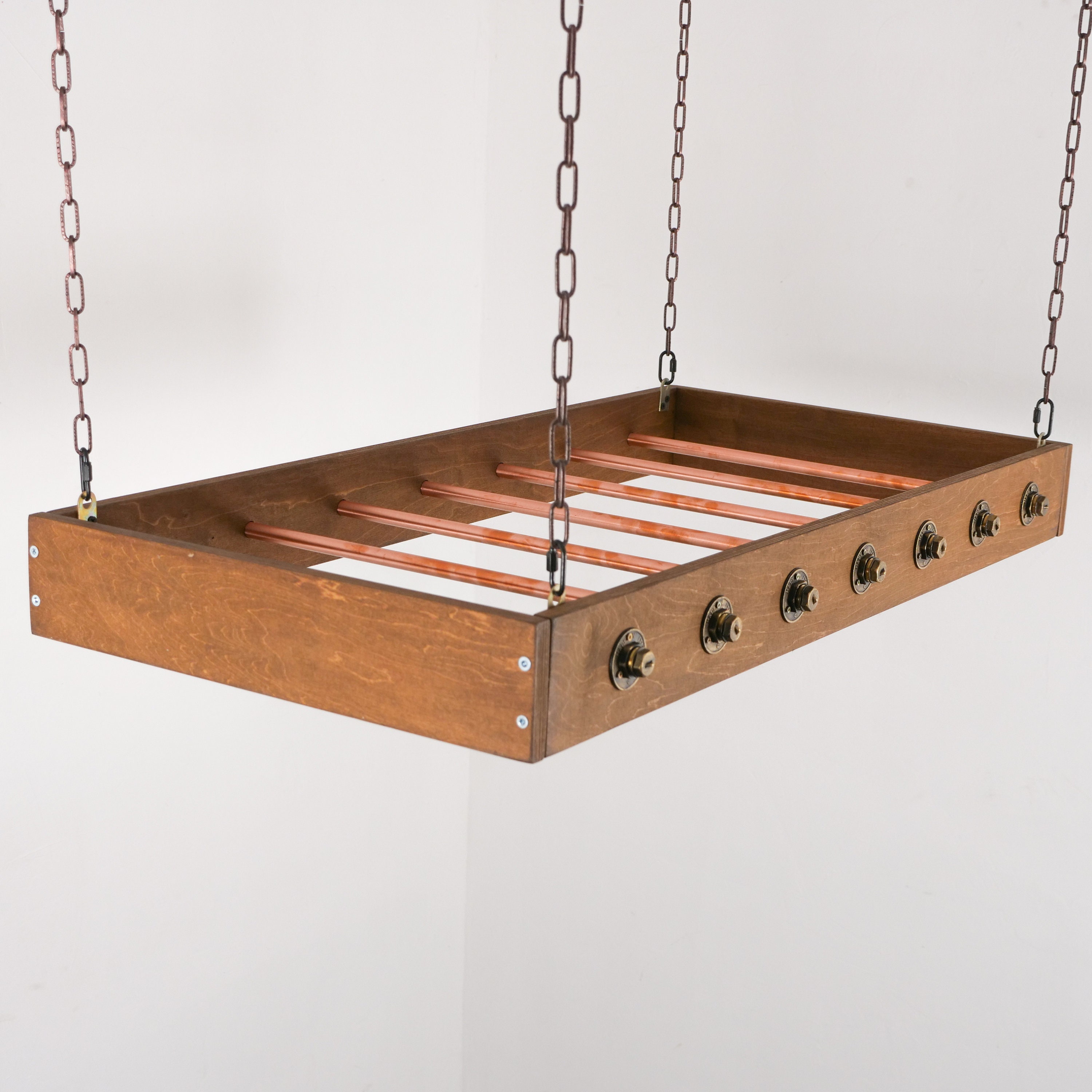 Rustic Pot Rack Ceiling Wood & Copper Hanging Pot Rack 40 X 20 Inches ...
