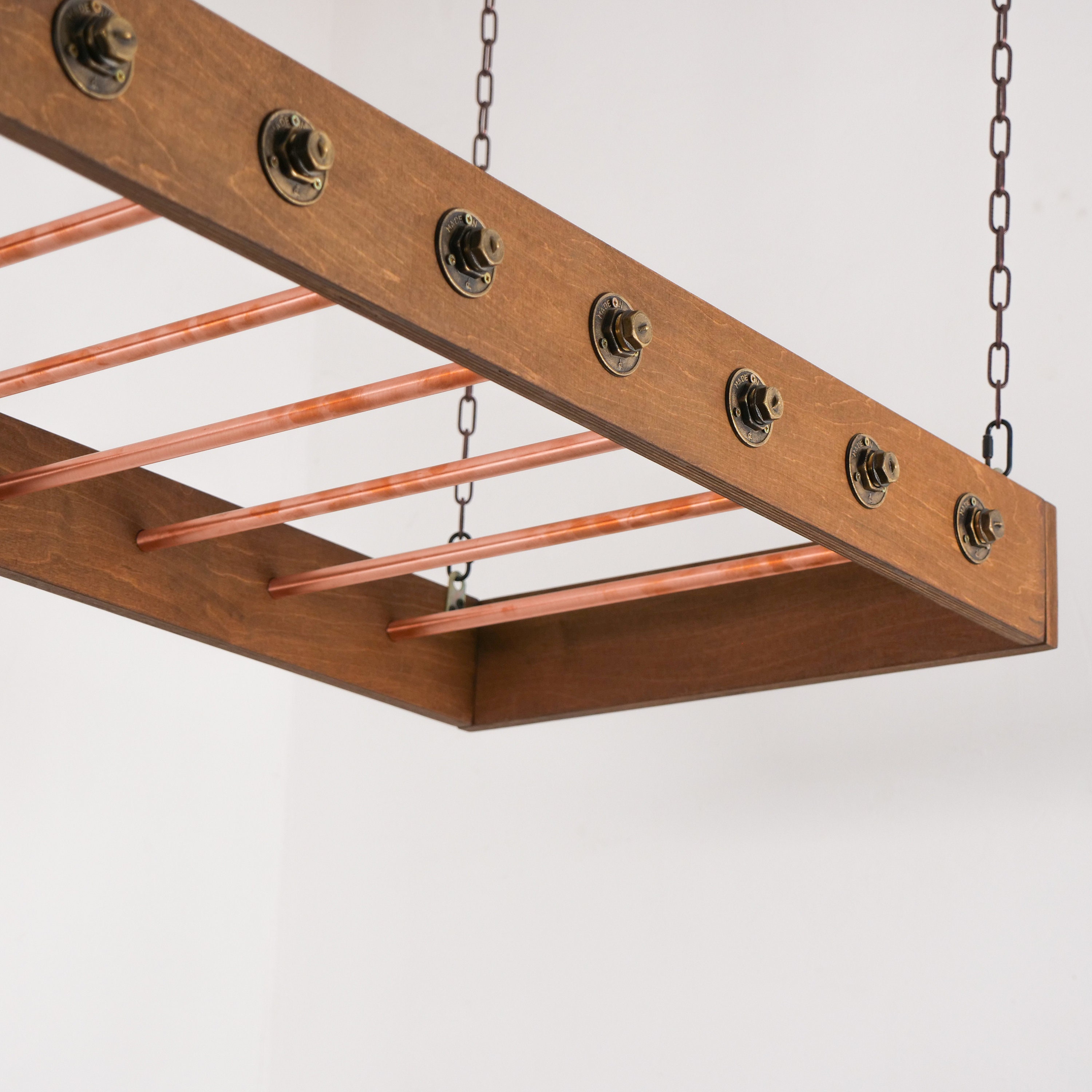 Rustic Pot Rack Ceiling Wood & Copper Hanging Pot Rack 40 X 20 Inches ...