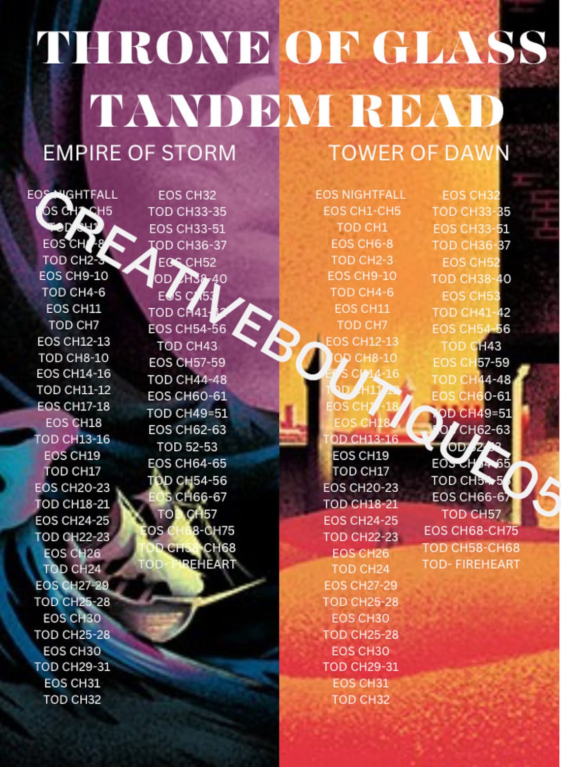 Throne of Glass Tandem Read Empire of Storms Tower of Dawn Printable ...