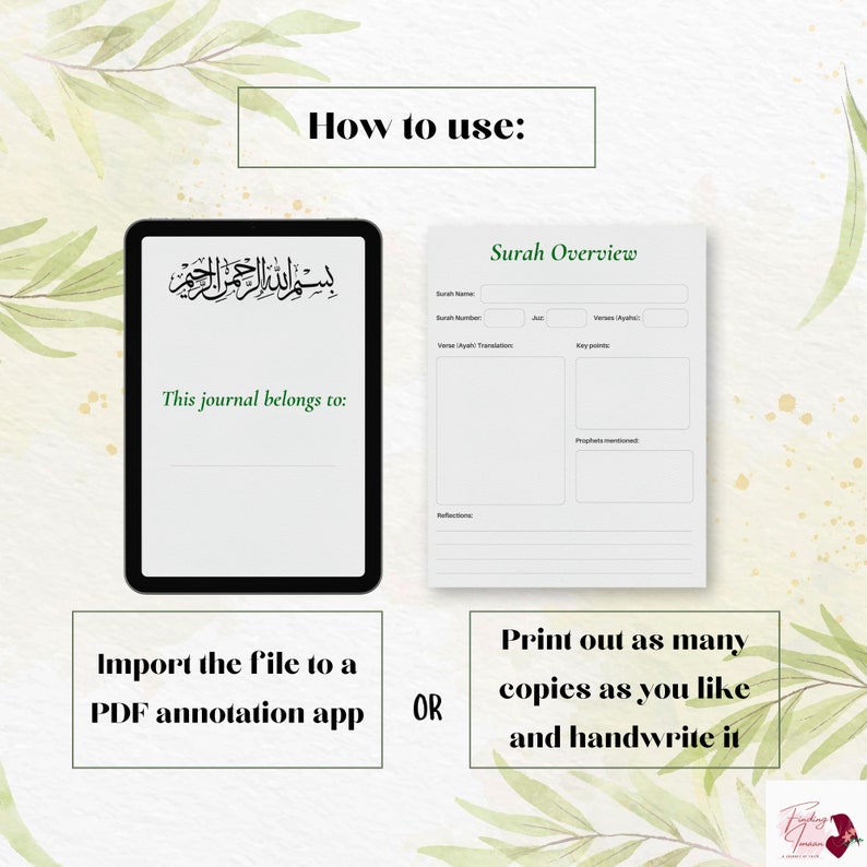 Quran Journal, Quran Tracker, Quran Study & Reflection, Printable PDF ...