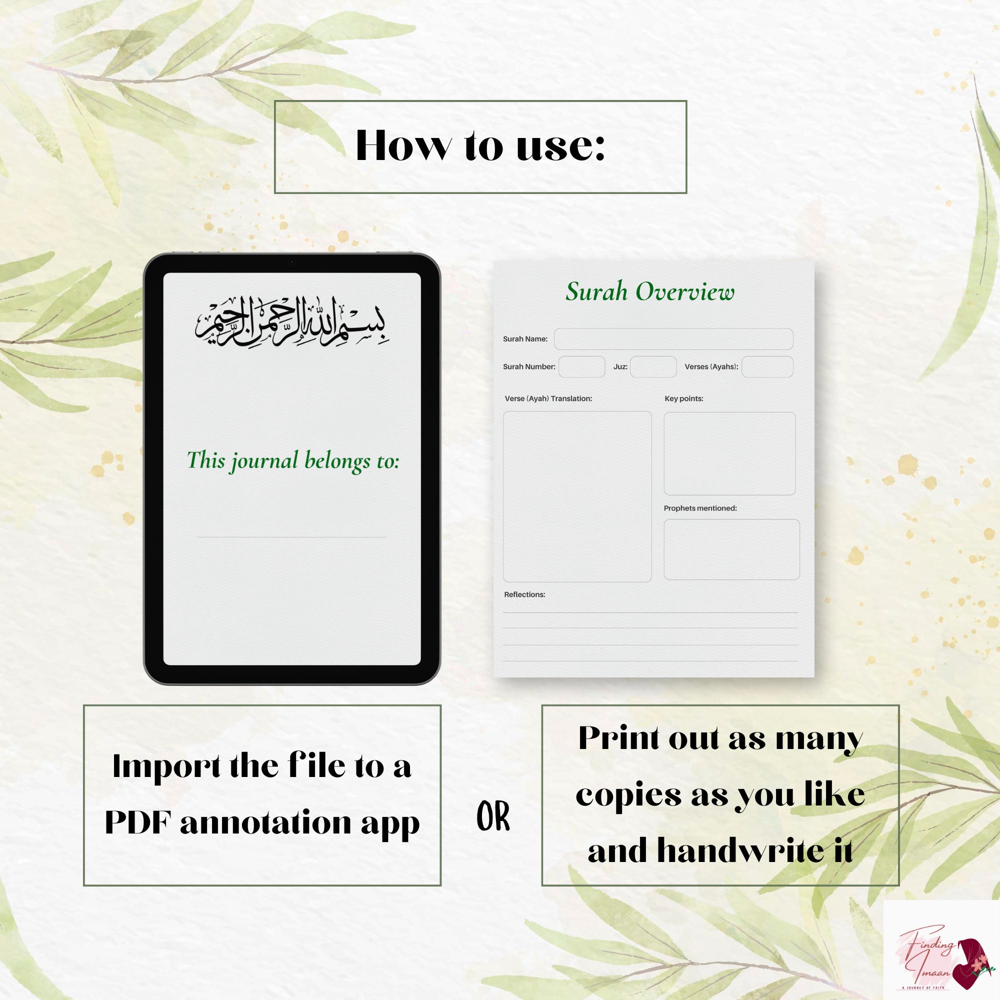 Quran Journal, Quran Tracker, Quran Study & Reflection, Printable PDF ...