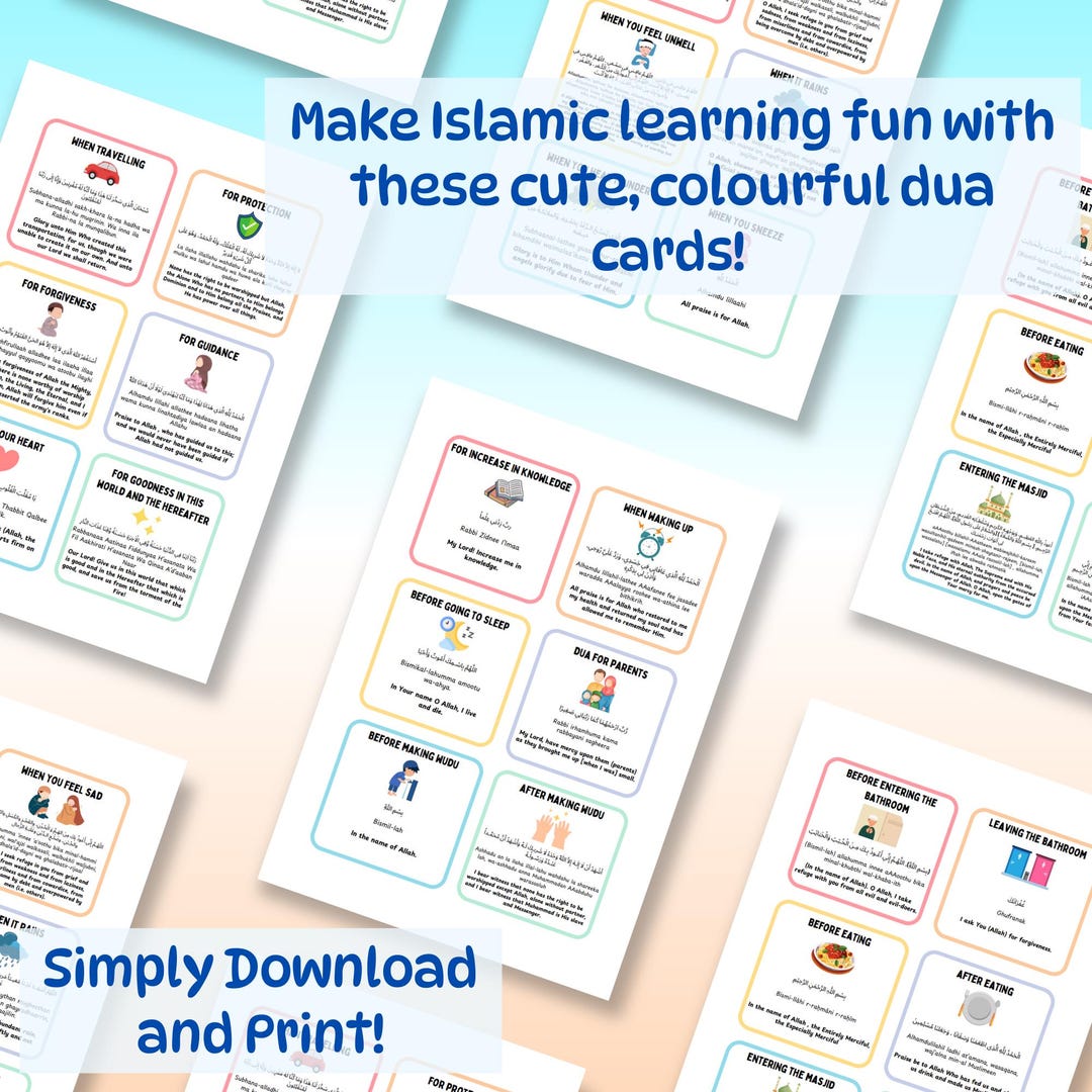 Kids Dua Cards, Islamic Kids Printables, Prayer Cards, Dua Flashcards ...