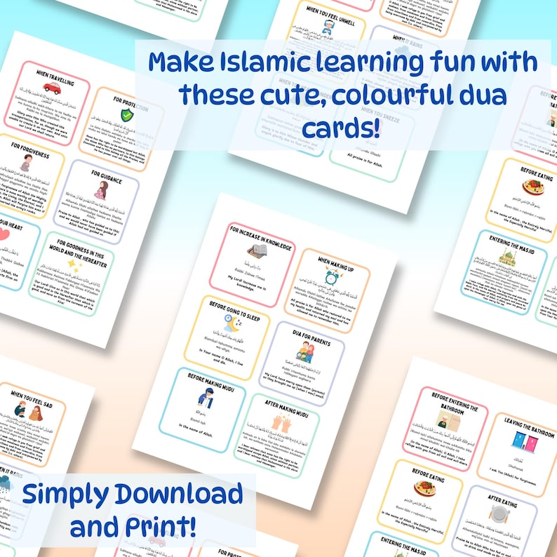 Kids Dua Cards, Islamic Kids Printables, Prayer Cards, Dua Flashcards ...