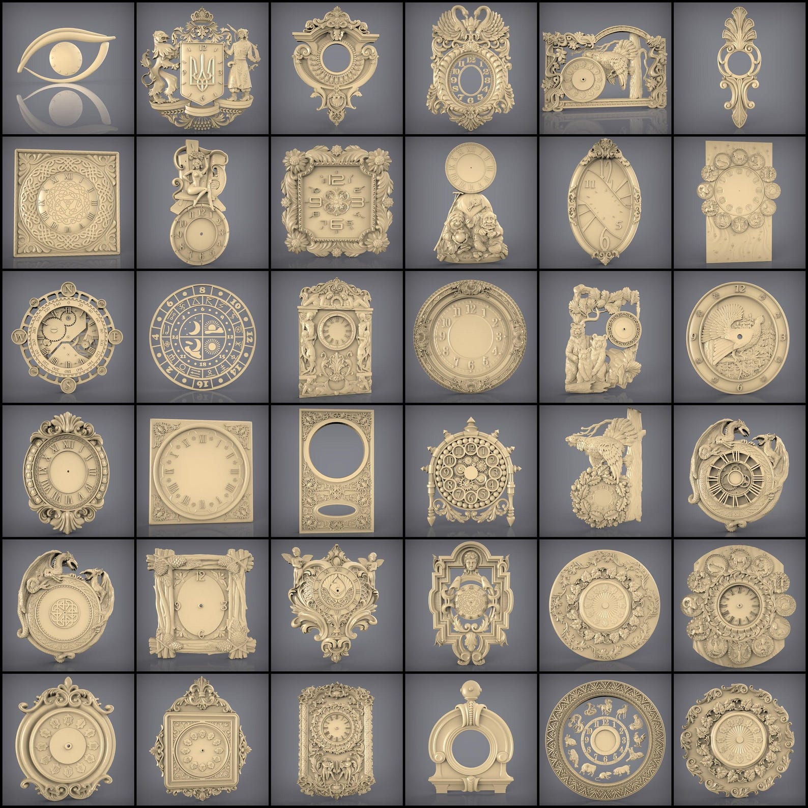 80 Clocks STL Models CNC Router & 3D Printer Artcam Aspire Bas Relief ...