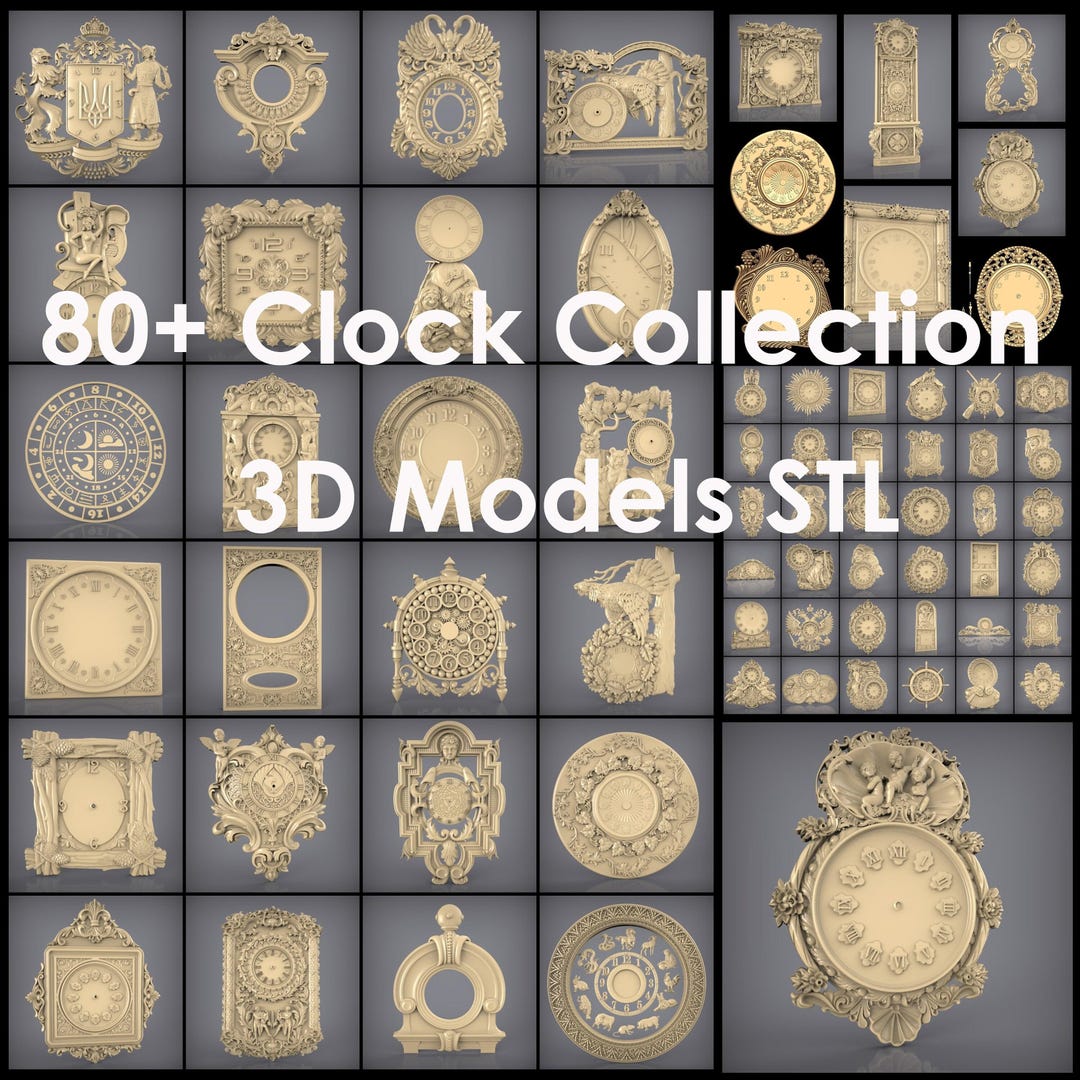 80 Clocks STL Models CNC Router & 3D Printer Artcam Aspire Bas Relief ...