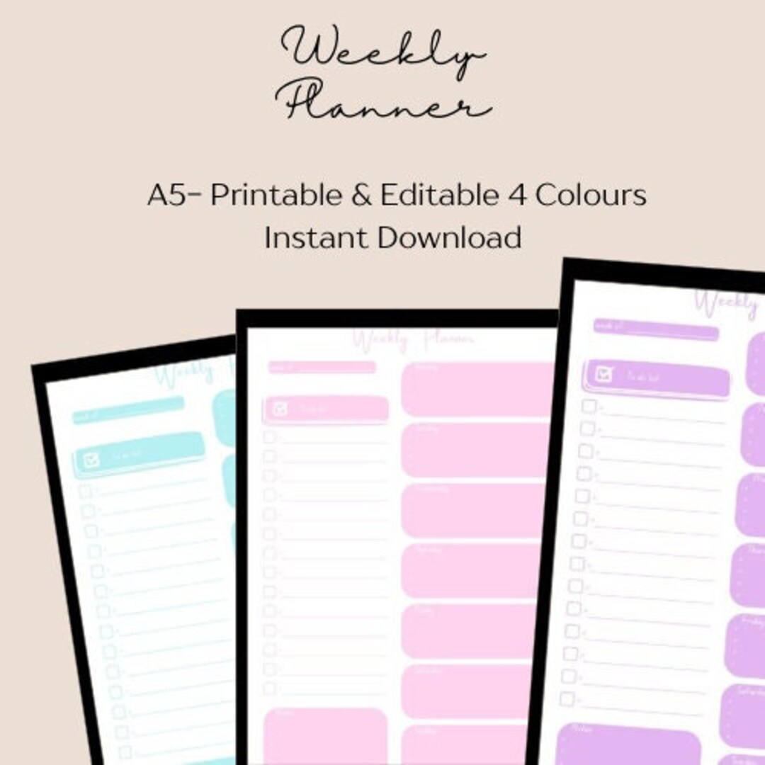 A5 Weekly Planner Printable, Digital & Editable Planner Template - Etsy