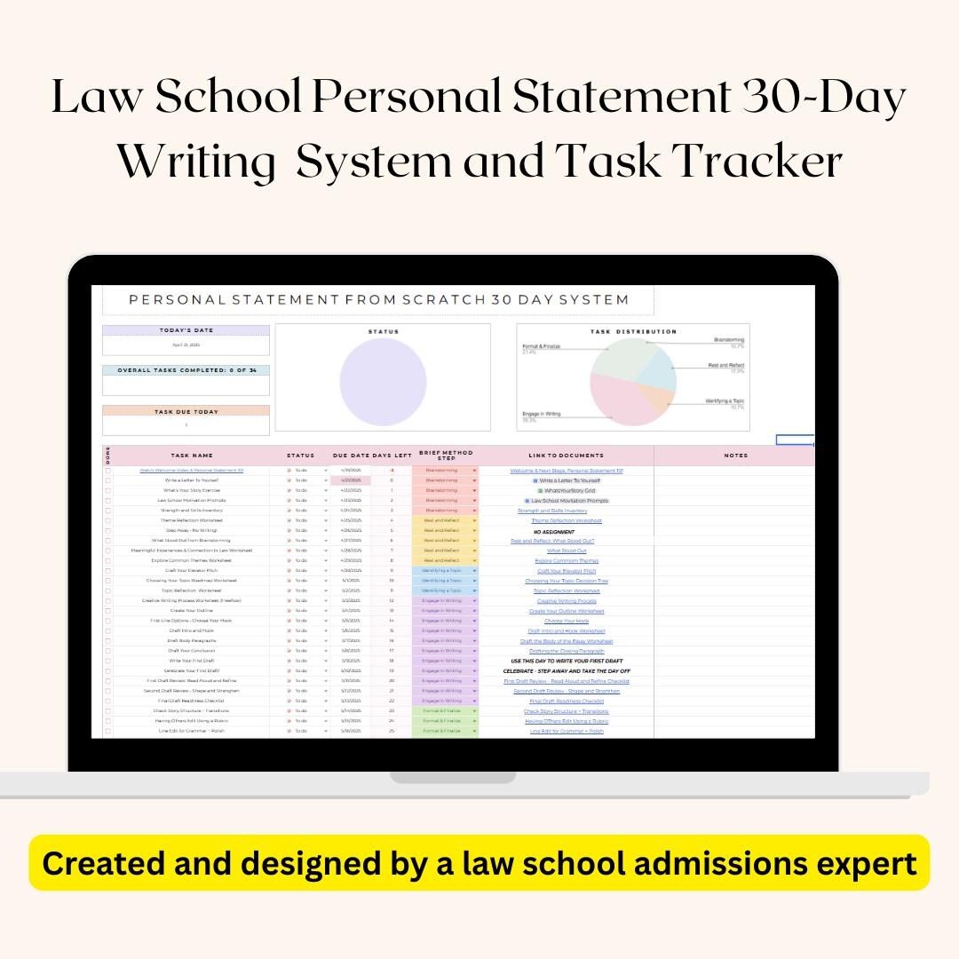 Law School Personal Statement Writing Guide & Task Tracker (google ...