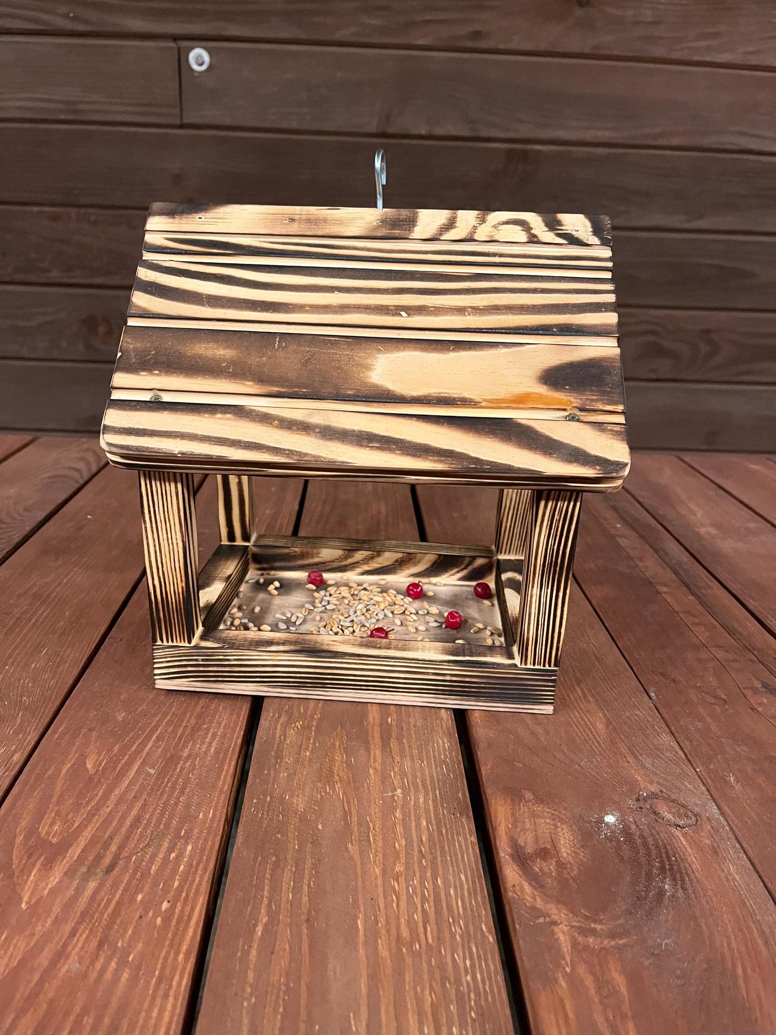 Charred Wood Bird Feeder: Rustic Tree-mounted Garden Decor - Etsy