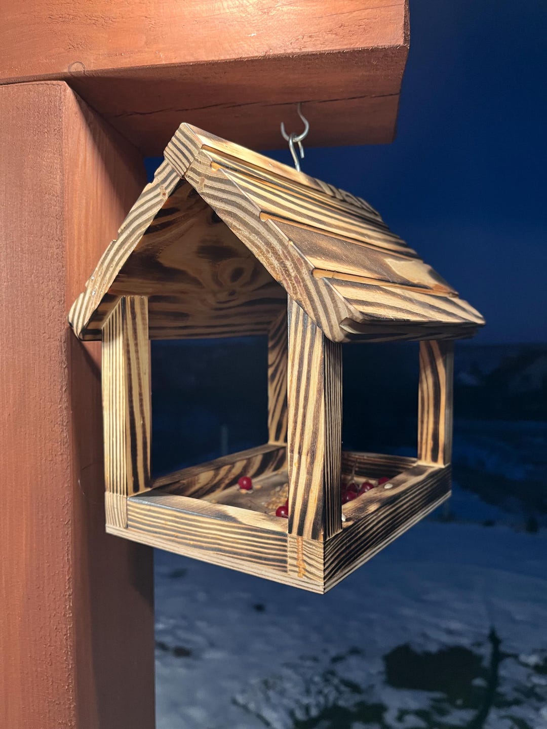 Charred Wood Bird Feeder: Rustic Tree-mounted Garden Decor - Etsy