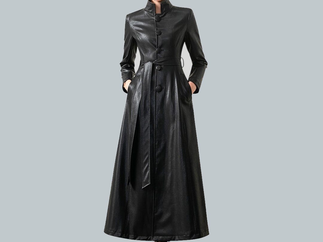 Women's Genuine Leather Long Coat, Trench Coat, Retro Maxi, Style Long ...