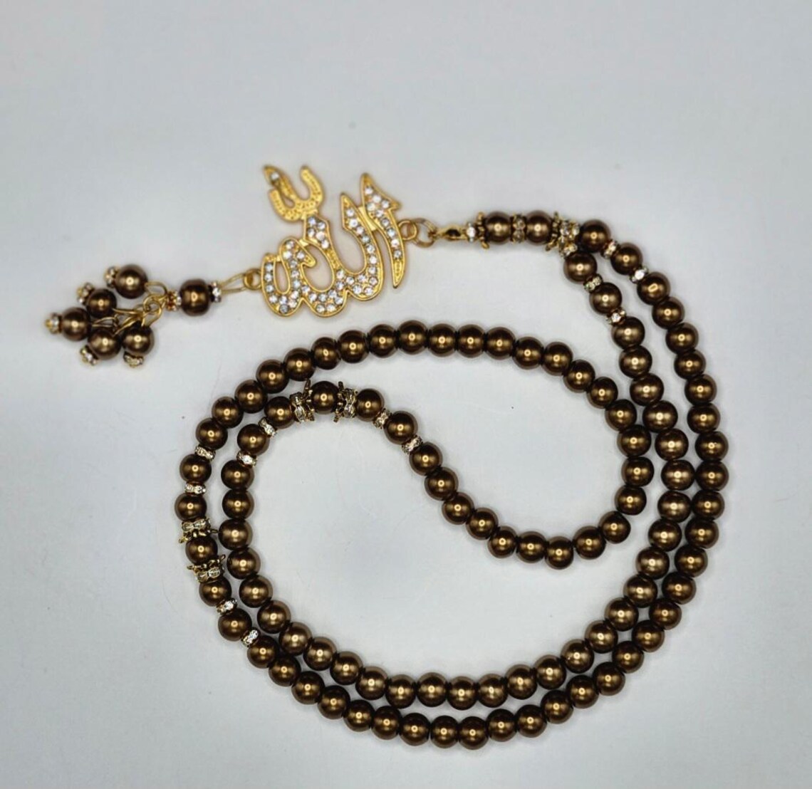 Glass Pearl Beaded Islamic Tasbih: Allah Charm, Handmade Muslim Prayer ...