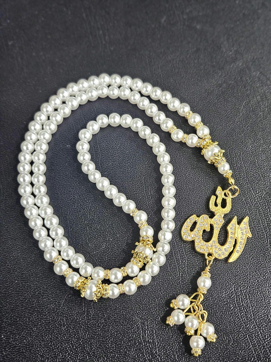 Glass Pearl Beaded Islamic Tasbih: Allah Charm, Handmade Muslim Prayer ...