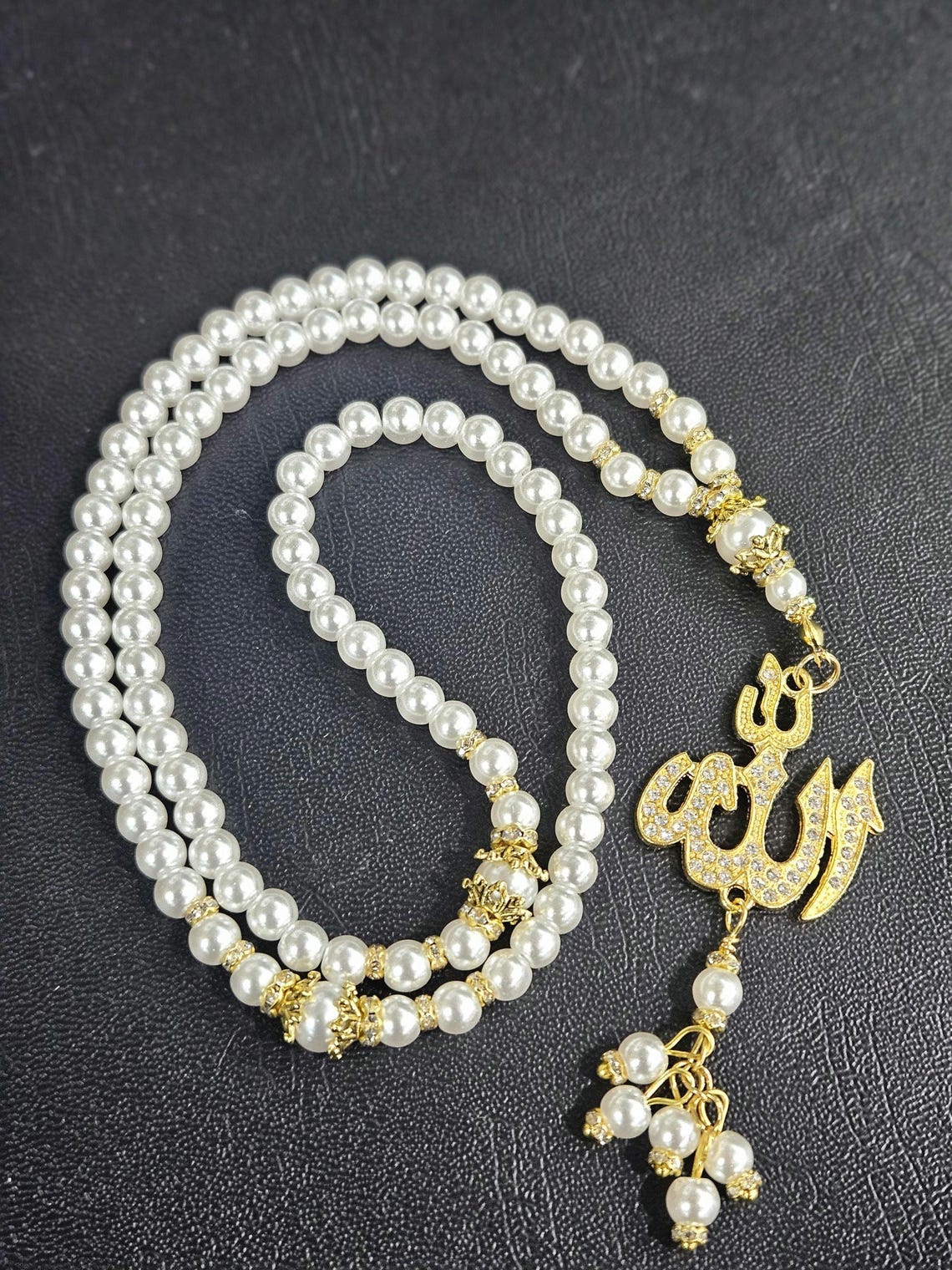 Glass Pearl Beaded Islamic Tasbih: Allah Charm, Handmade Muslim Prayer ...