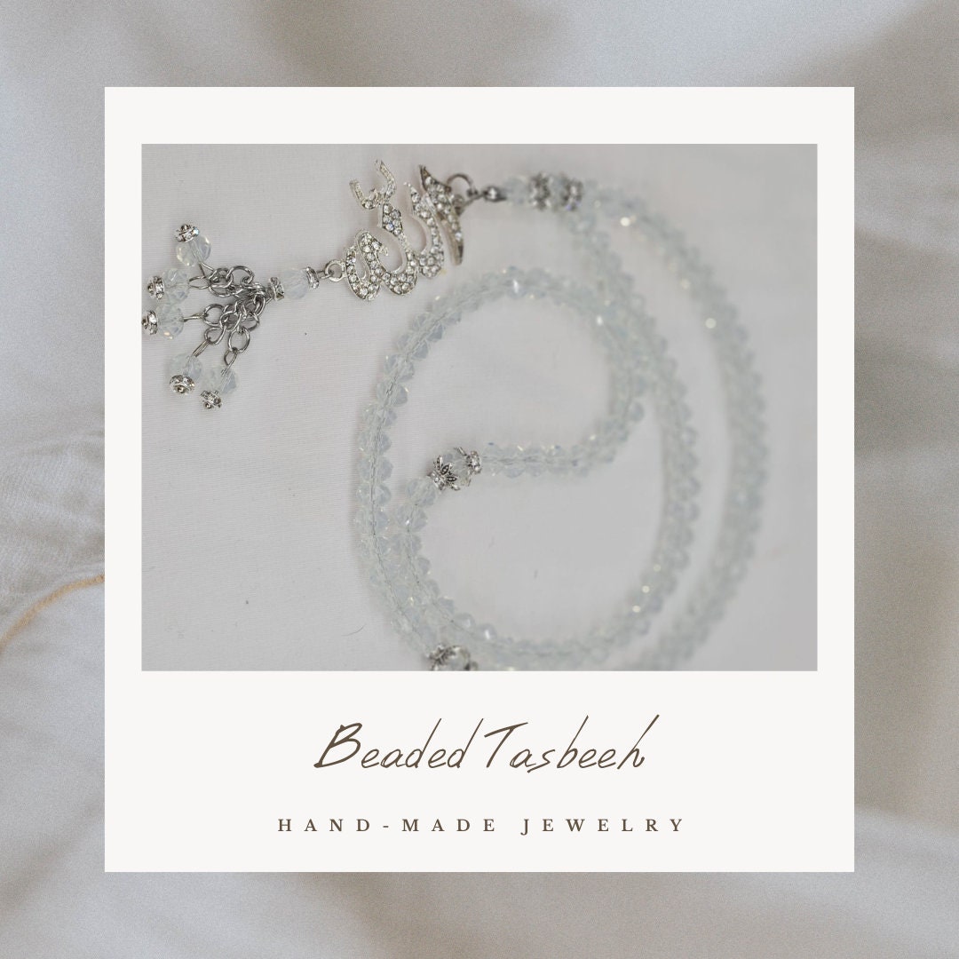 Crystal White Beaded Islamic Tasbeeh Praying Prayer Beads Wedding Gift ...