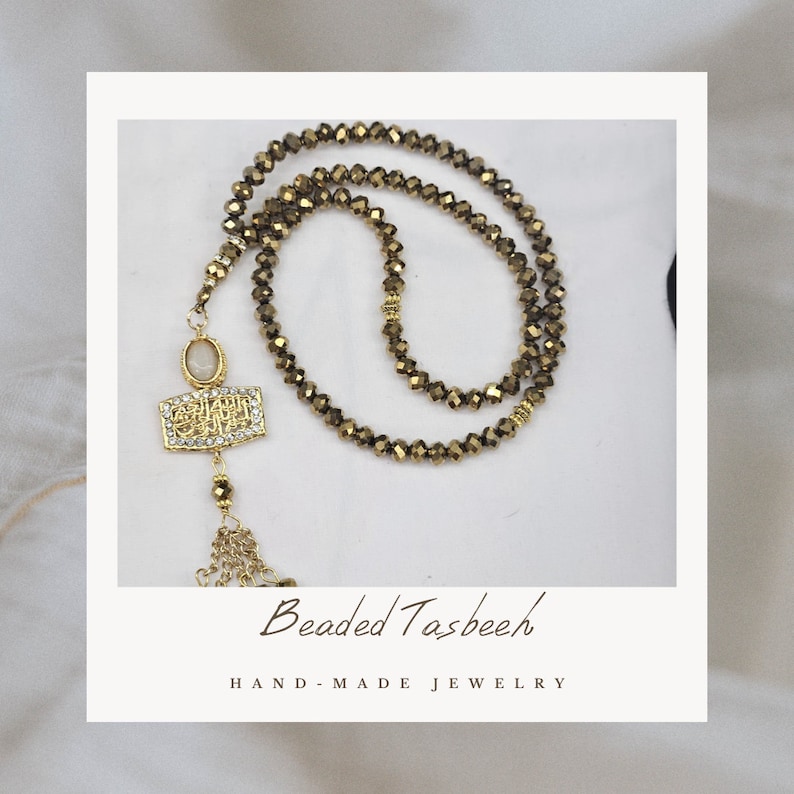 Crystal Gold Bronze Beaded Islamic Tasbeeh Praying Prayer Beads Wedding ...