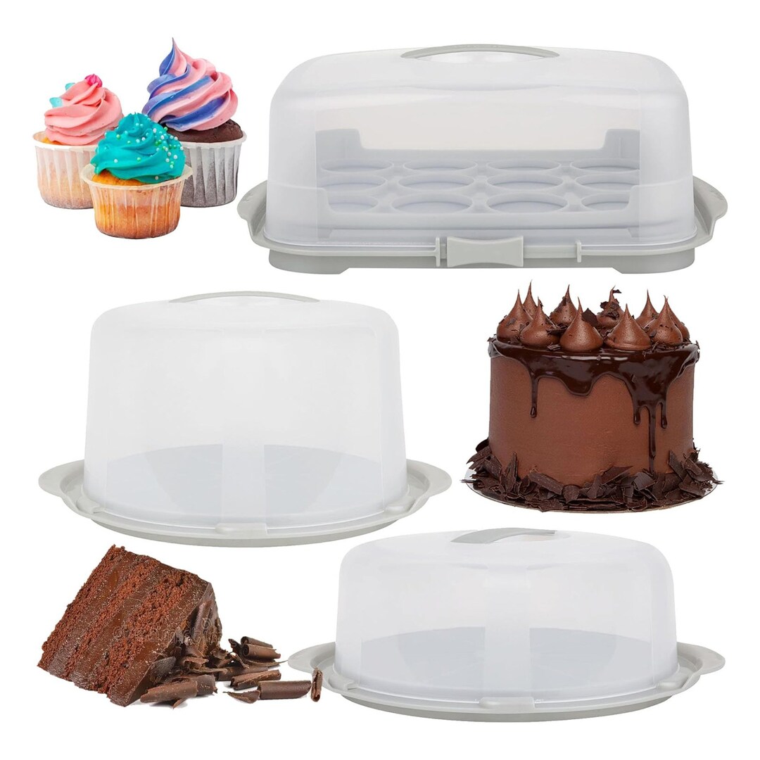 Clear Plastic Cake/cupcake Caddy Storage Container With Lids & Carry ...