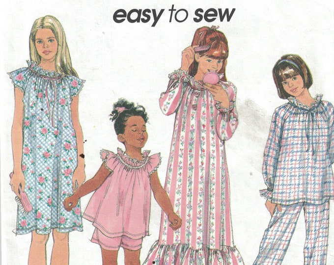 Girls Sewing Pattern Simplicity 7682 Easy Nightgown Pajamas Top Pants ...