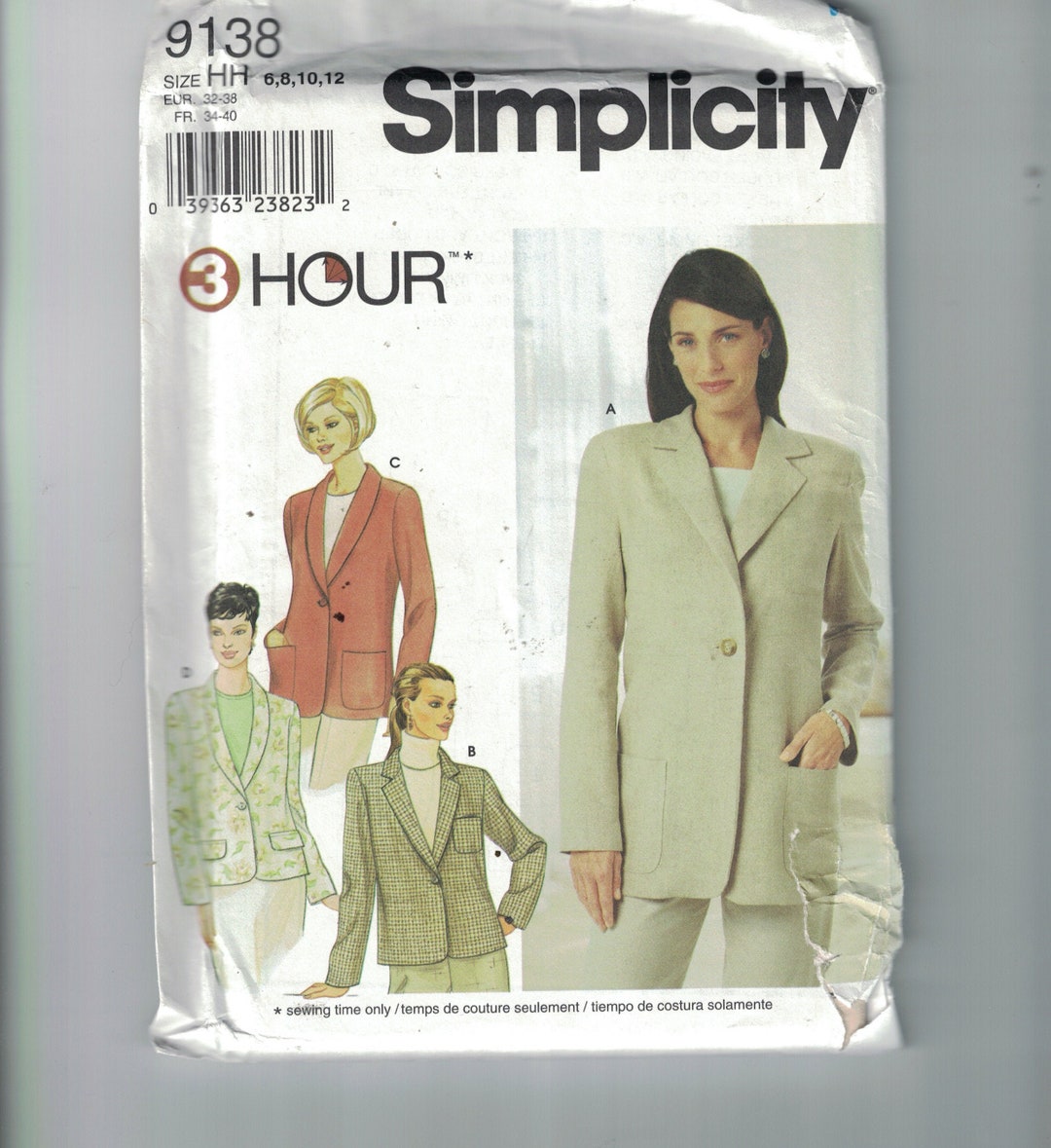 1990s Sewing Pattern Simplicity 9138 Misses 3 Hour Jacket Blazer Suit ...