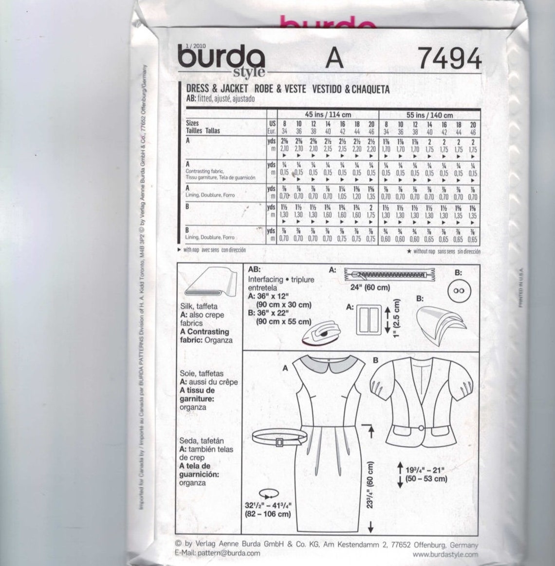 Misses Sewing Pattern Burda 7494 Misses Retro Shift Wiggle Dress With ...