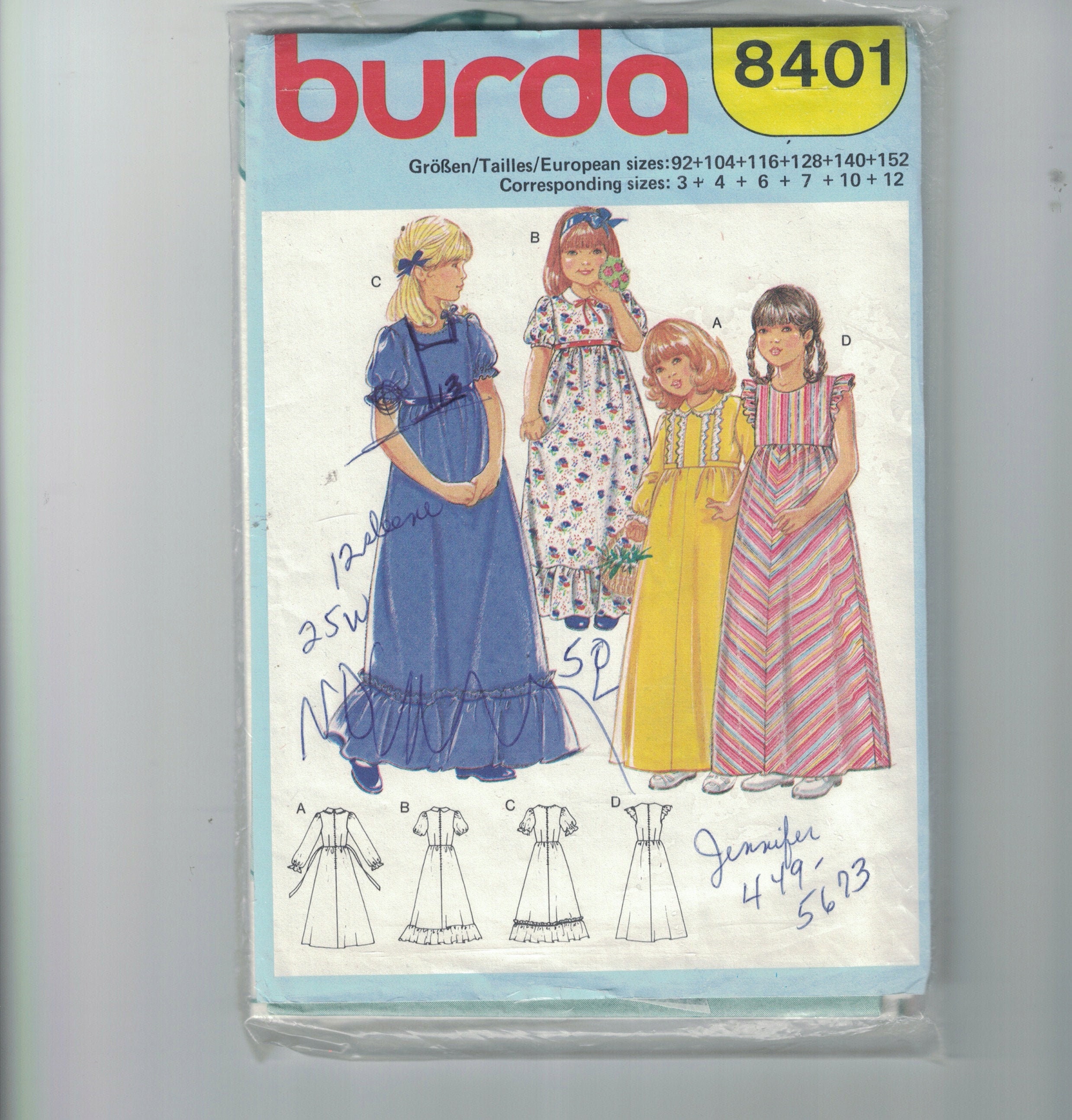 Kids Sewing Pattern Burda 8401 Girls High Waisted Classic Dress With ...