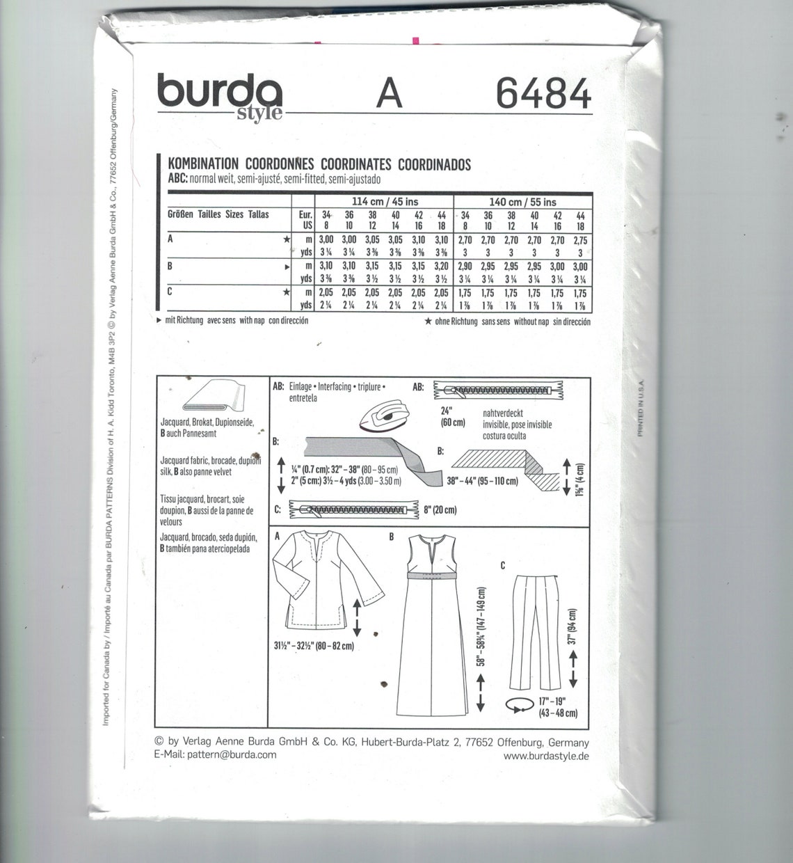 Misses Sewing Pattern Burda 6484 Easy Coordinates Dress Tunic Pants ...