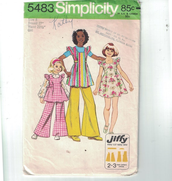 1970s Vintage Sewing Pattern Simplicity 5483 Girls Easy Jiffy - Etsy
