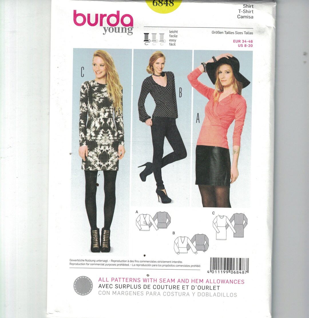 Misses Sewing Pattern Burda 6848 Misses Easy Surplice Top and Dress ...