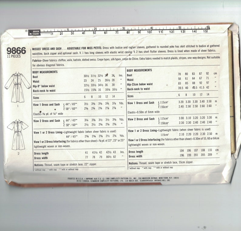 1980s Vintage Sewing Pattern Simplicity 9866 Misses and Petite - Etsy