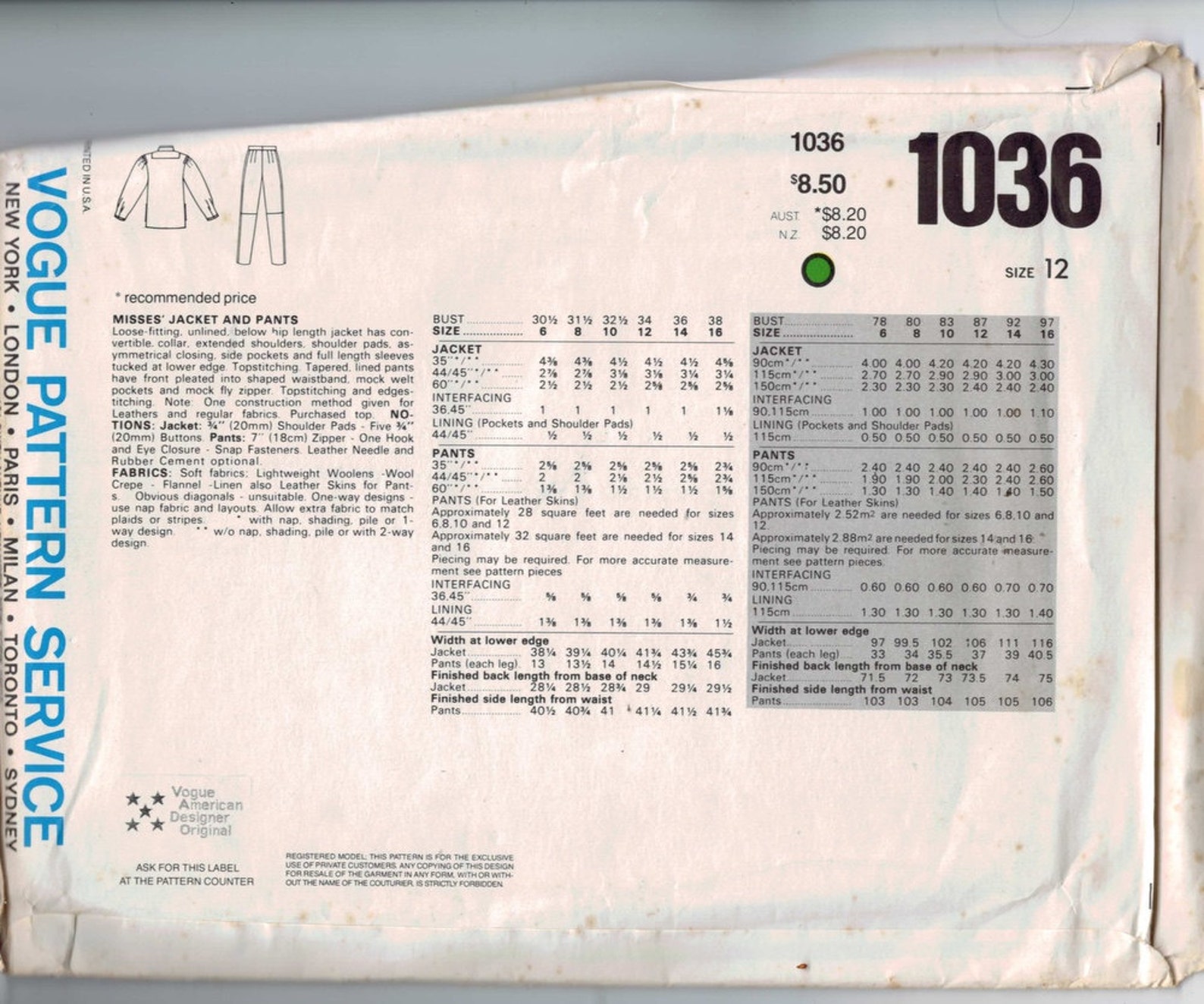 1980s Vintage Sewing Pattern Vogue 1036 American Designer Carol Horn ...