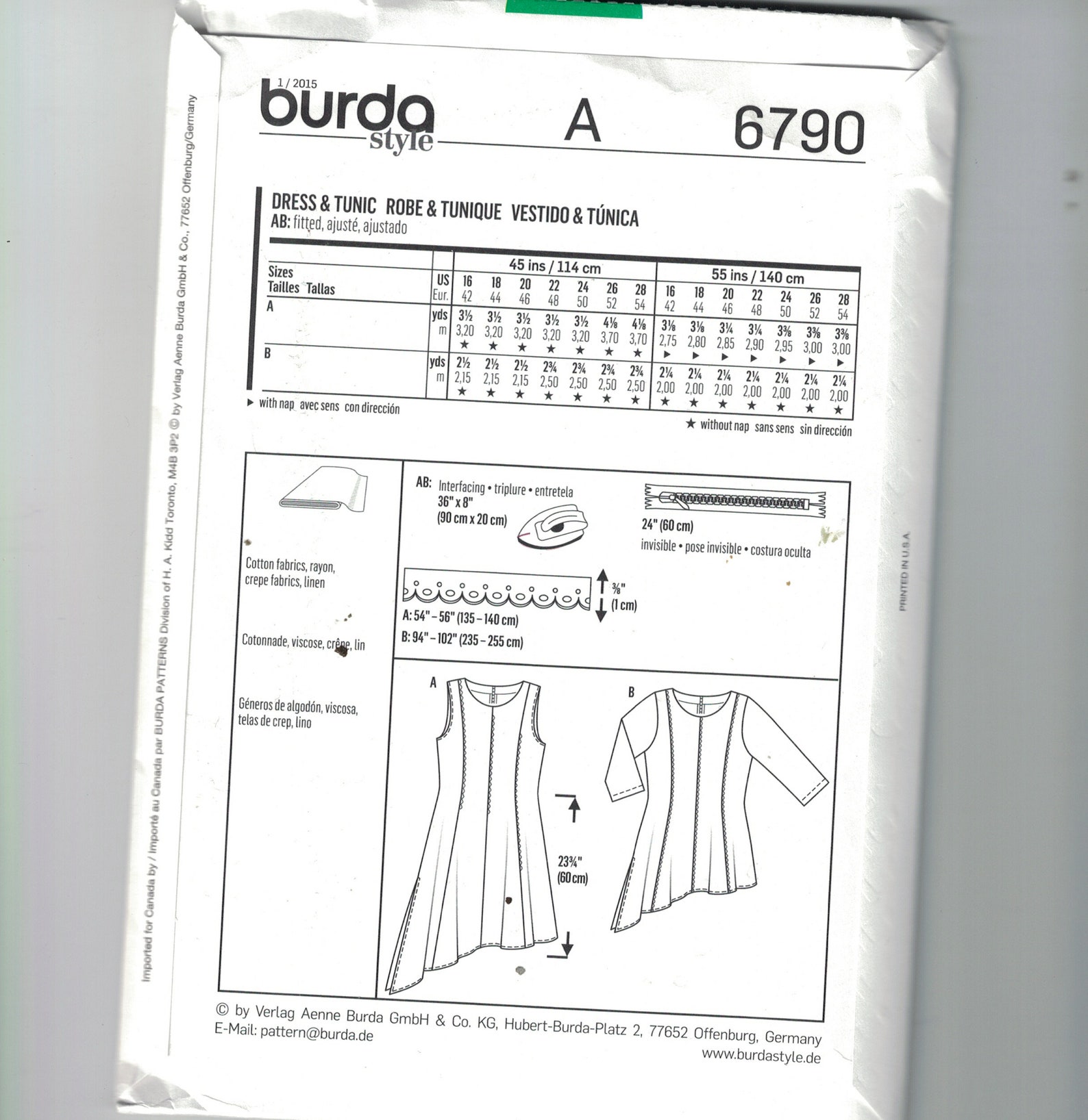Misses Sewing Pattern Burda 6790 Misses Tunic and Dress Plus Size 16-28 ...