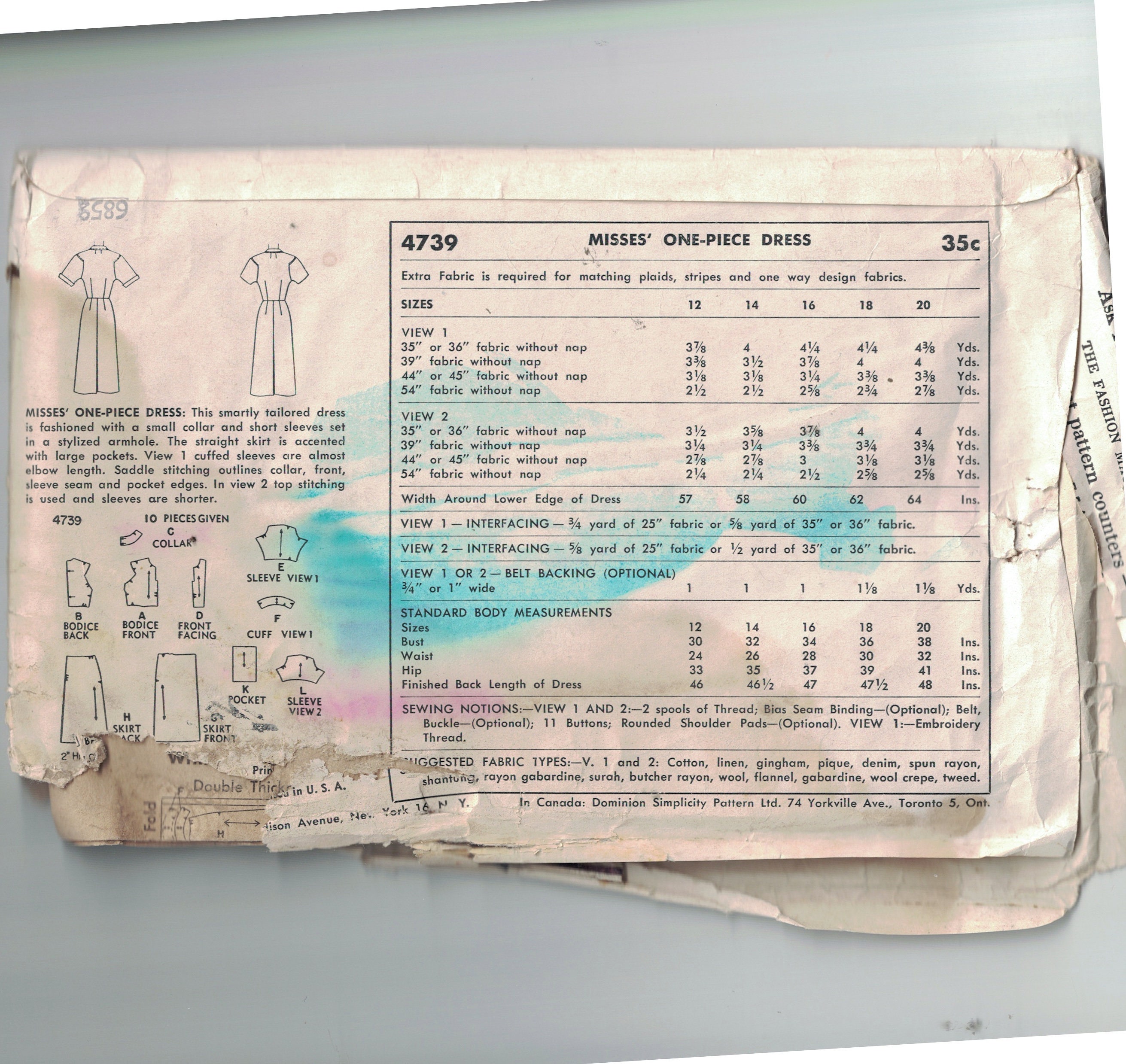 1950s Vintage Sewing Pattern Simplicity 4739 Misses Button | Etsy