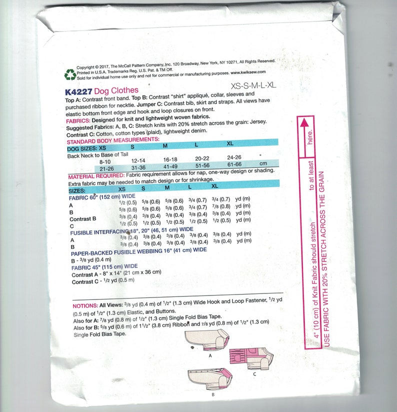 Craft Sewing Pattern Kwik Sew K4227 4227 Cat Dog Pet Costumes | Etsy