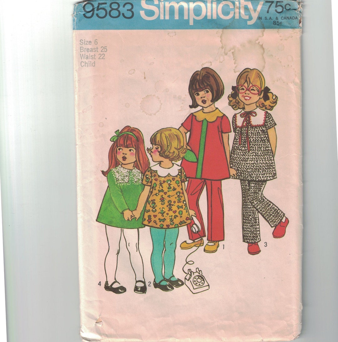 1970s Vintage Girls Sewing Pattern Simplicity 9583 Girls A Line Dress ...