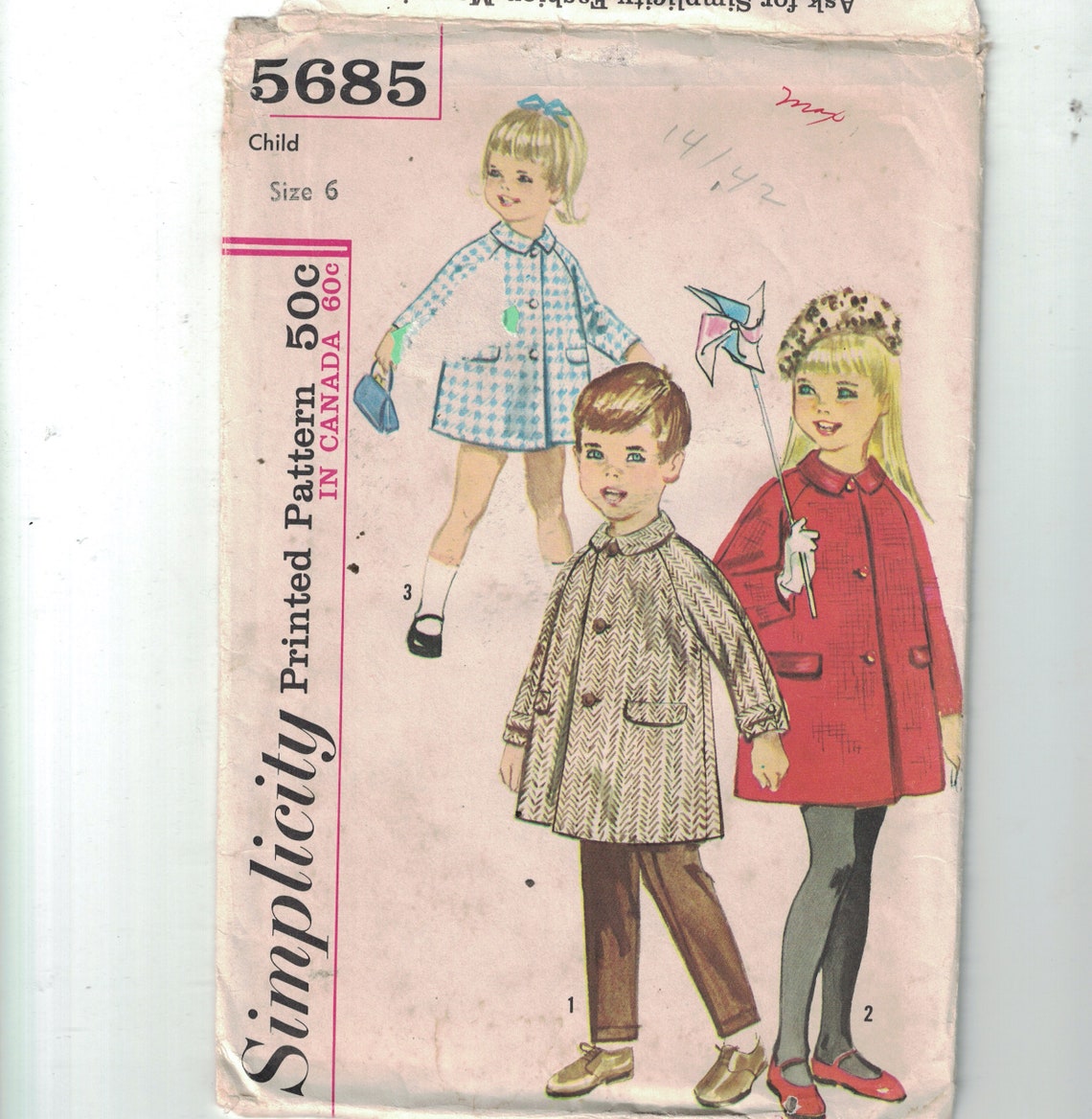 1960s Vintage Sewing Pattern Simplicity 5685 Girls Boys Childs Raglan ...
