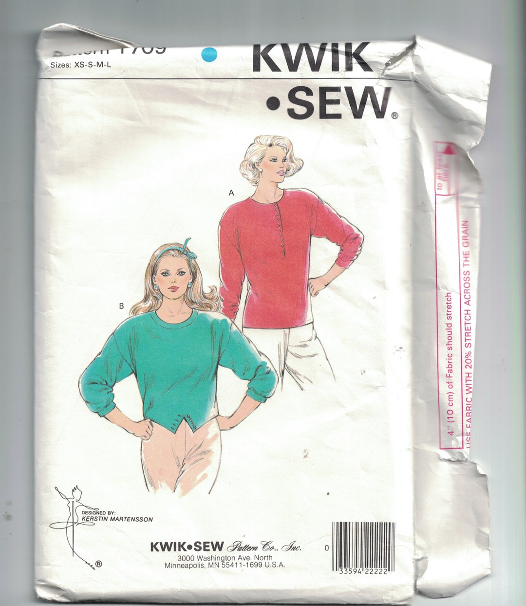 1980s Vintage Sewing Pattern Kwik Sew 1709 Misses Stretch Knit Tops ...