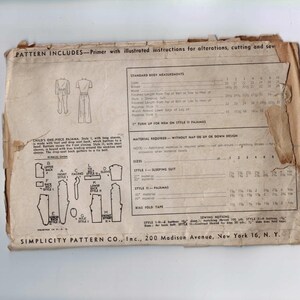 1940s Vintage Sewing Pattern Simplicity 2199 Childs One Piece Pajamas ...