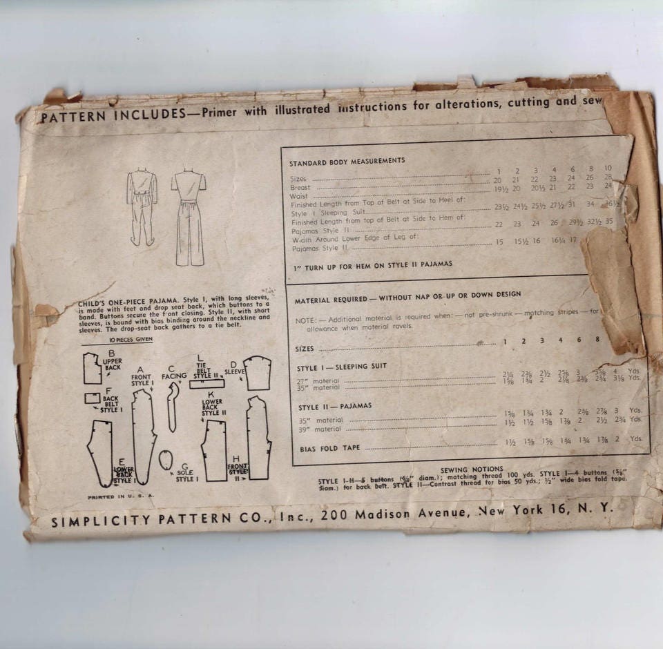 1940s Vintage Sewing Pattern Simplicity 2199 Childs One Piece | Etsy