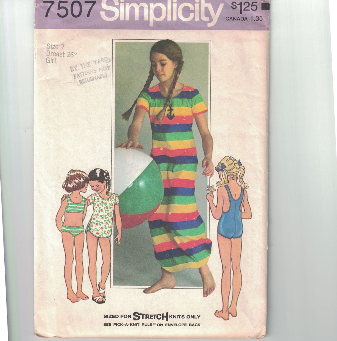 1970s Vintage Sewing Pattern Simplicity 7507 Girls Bathing Suit Bikini ...