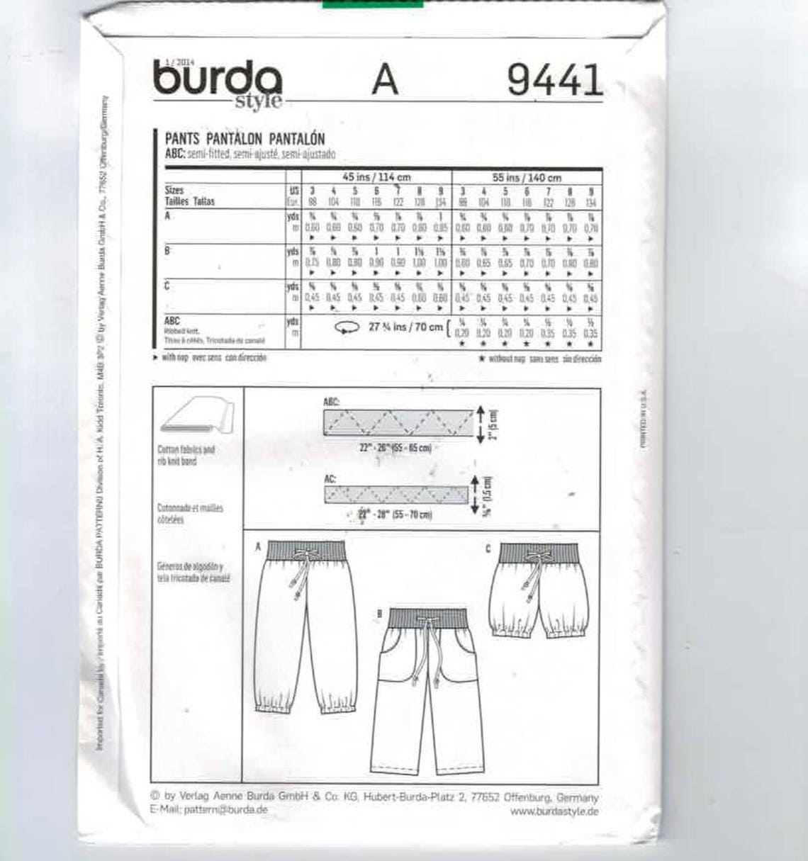 Kids Sewing Pattern Burda 9441 Girls Boys Kids Easy Cargo | Etsy