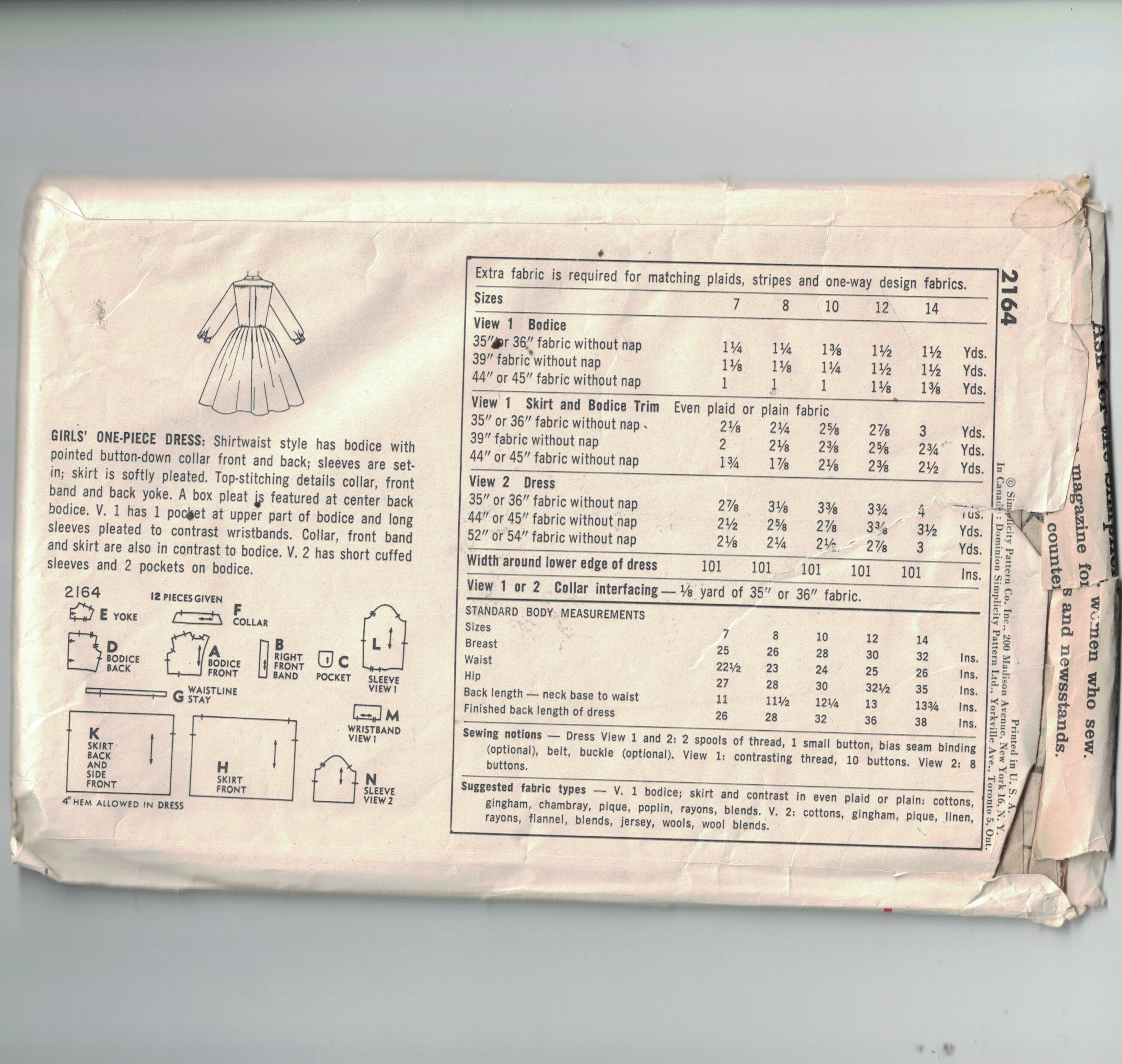 1960s Vintage Childs Sewing Pattern Simplicity 2164 Girls Full - Etsy