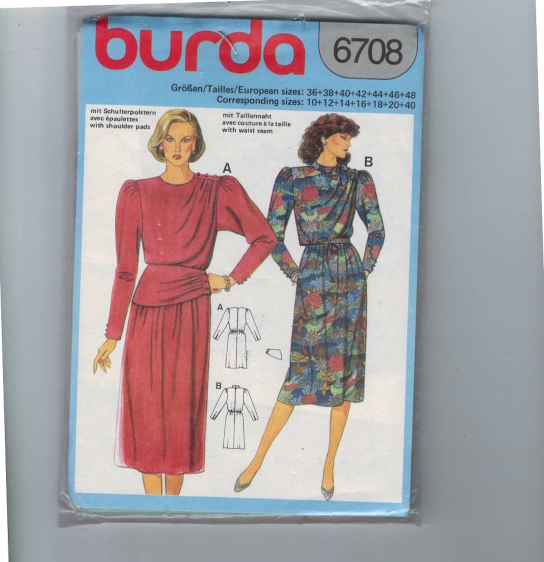 1980s Vintage Sewing Pattern Burda 6708 Retro Dress With Draped ...