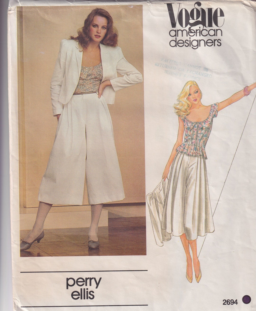 Vintage 1980s Sewing Pattern Vogue American Designers Perry Ellis 2694 ...