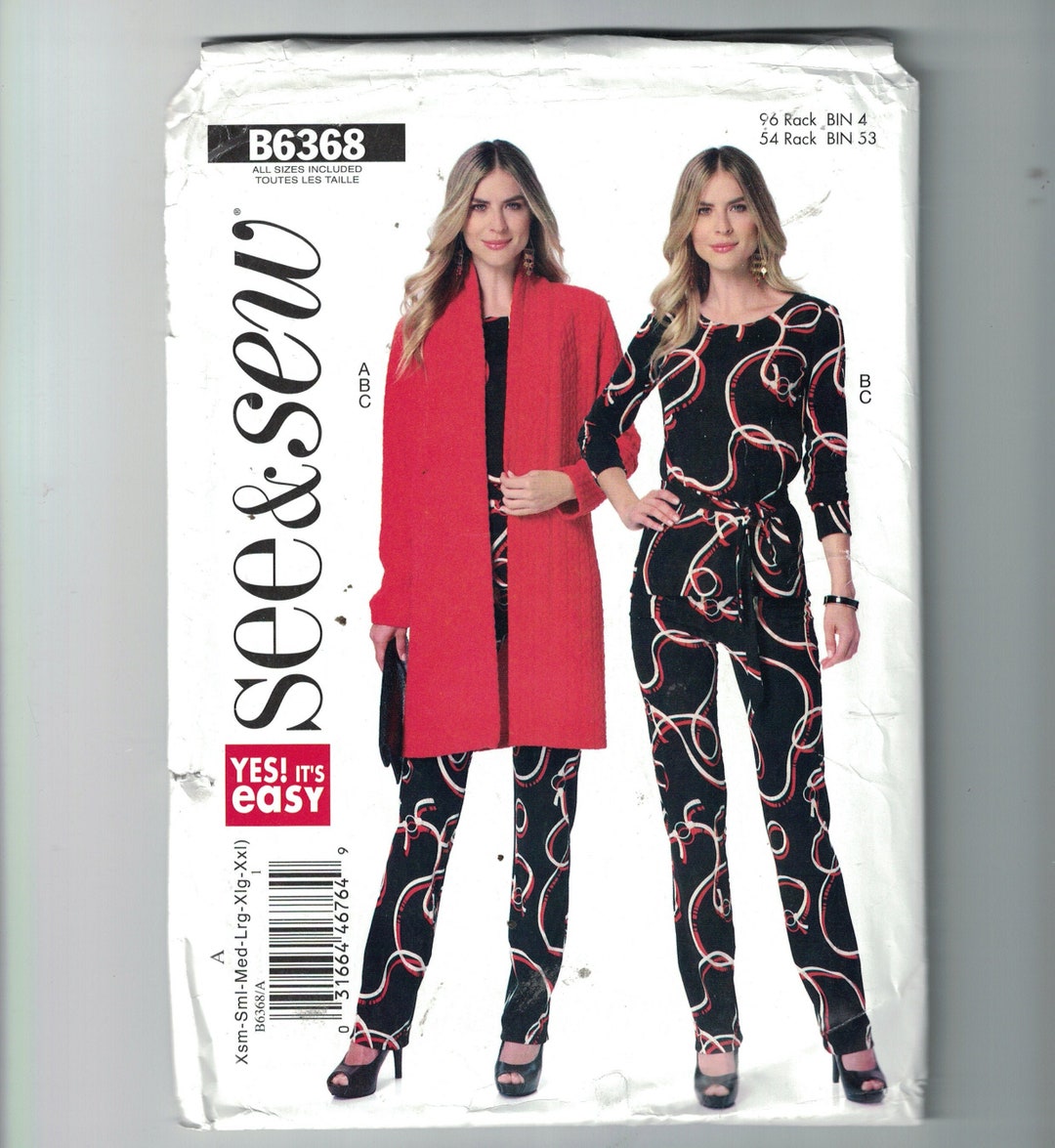 Misses Sewing Pattern See and Sew B6368 6368 Easy Cardigan Top Belt ...