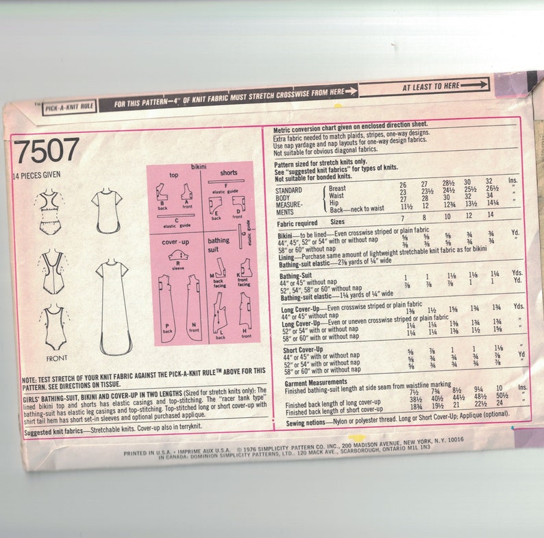 1970s Vintage Sewing Pattern Simplicity 7507 Girls Bathing - Etsy