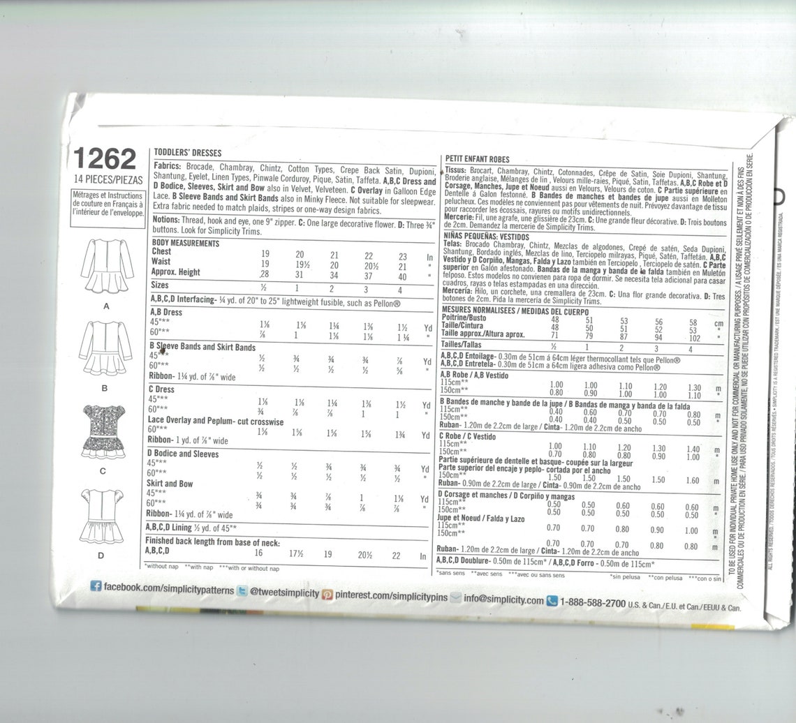 Kids Sewing Pattern Simplicity 1262 S0621 Girls Holiday Drop | Etsy