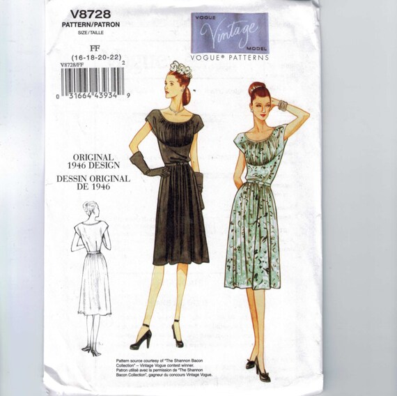 REPRODUCTION Sewing Pattern Vogue V8728 8728 Vintage 1946 - Etsy