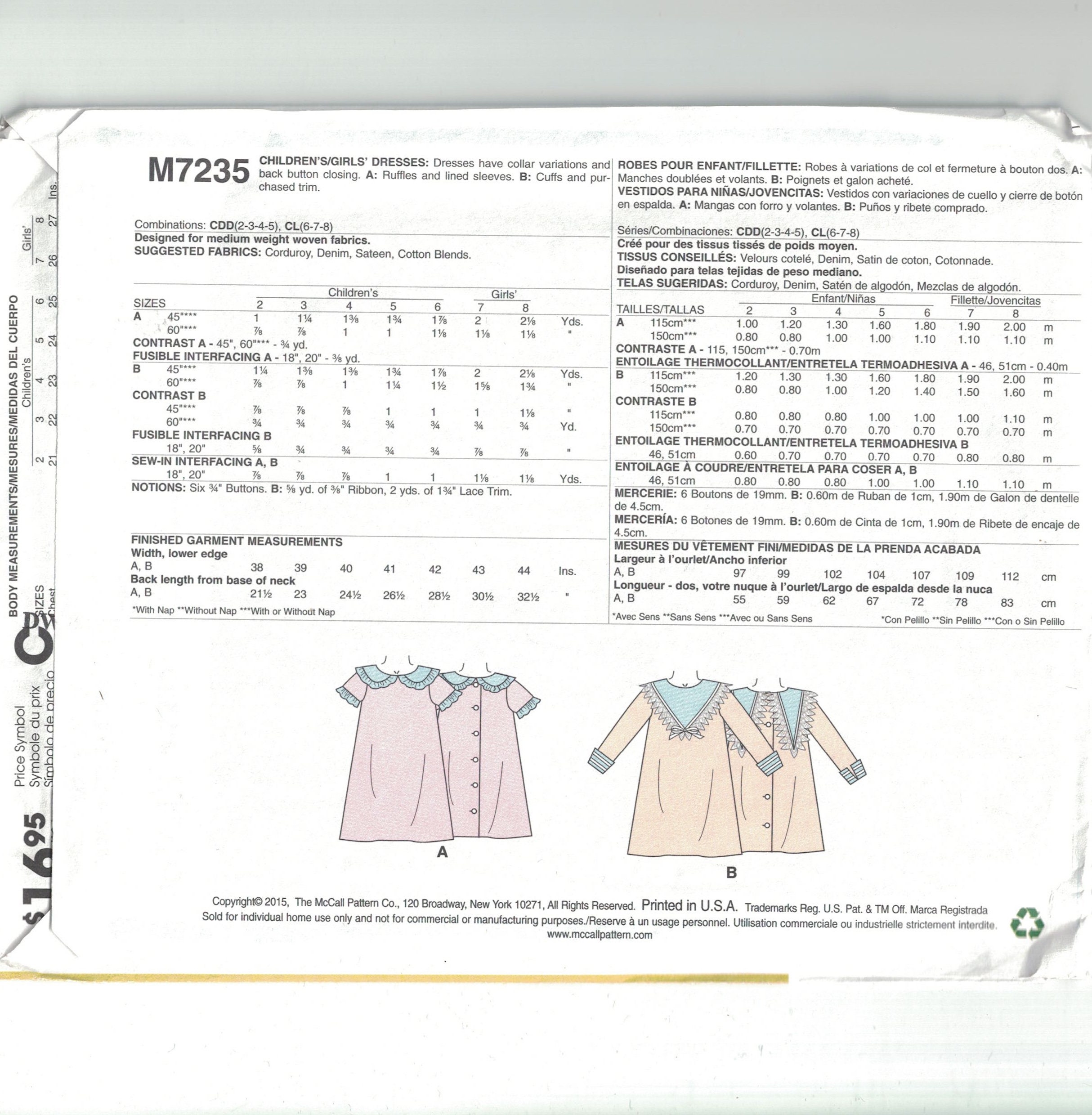 Girls Sewing Pattern Mccalls M7235 7235 Ruffles and Lace Treasured ...
