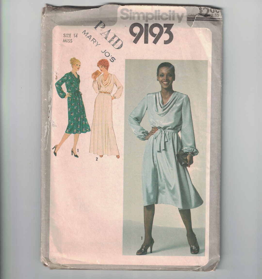 1970s Vintage Sewing Pattern Simplicity 9193 Misses Draped Neckline ...