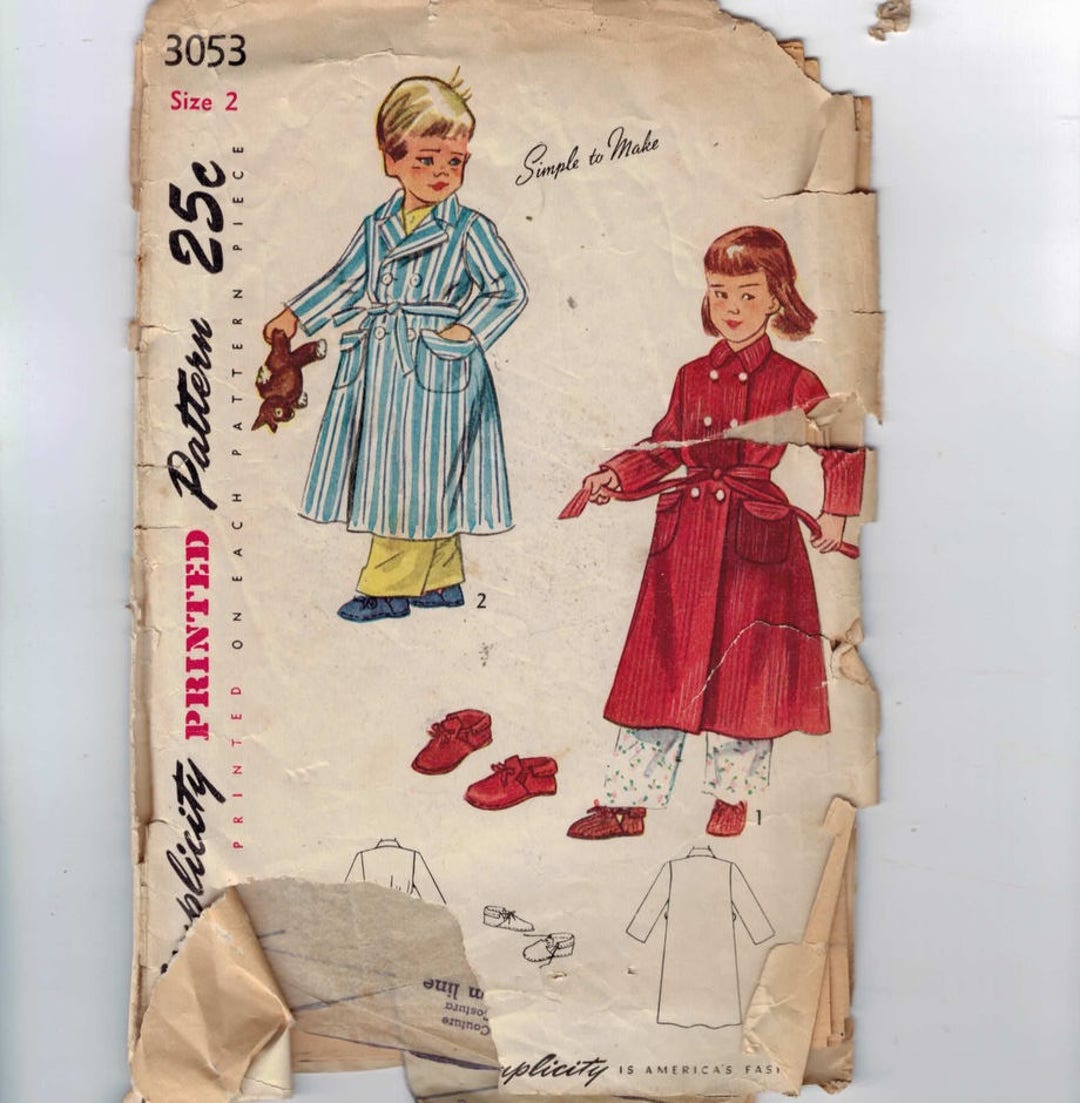 1950s Vintage Sewing Pattern Simplicity 3053 Boys Girls Robe and ...